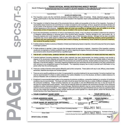 New Texas Official WDI Reports SPCS/T-5